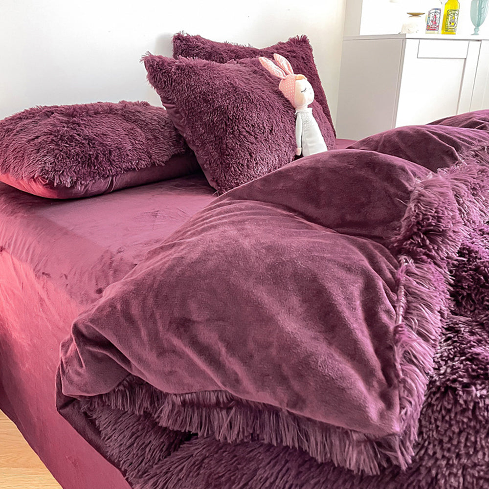Soft Fluffy Plush Duvet Cover Set Faux Fur Quilt Covers Set Purple ...